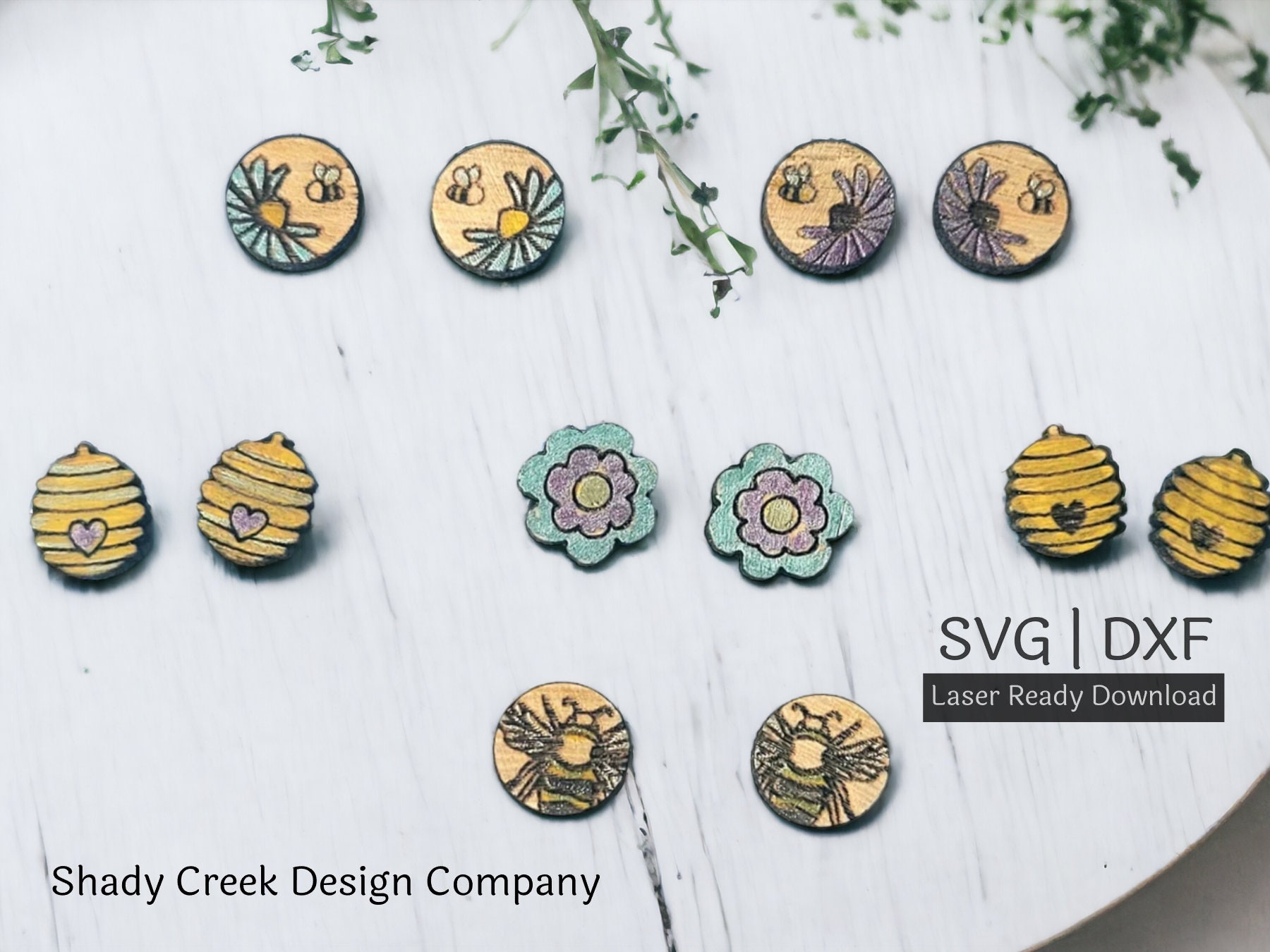 Spring Bundle of Stud Earring File for Laser Cutter in SVG and Dxf/bee Stud Earring/beehive Stud ...