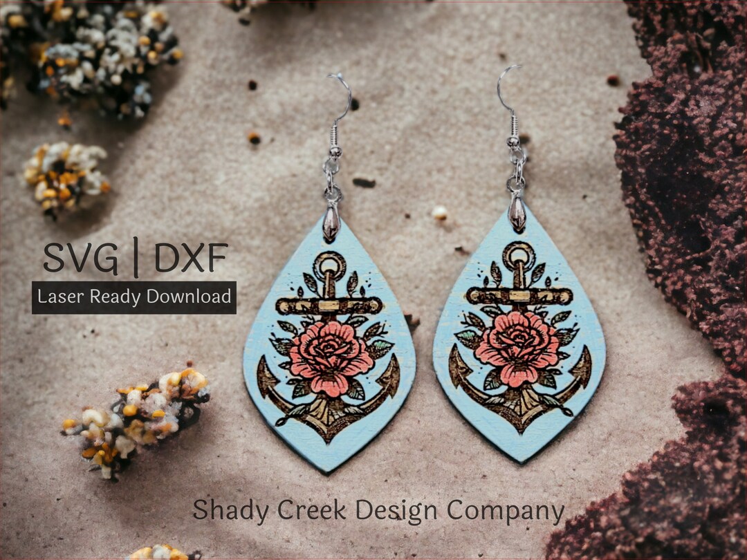 Floral Nautical Dangle Earring SVG DXF File/laser Cut Dangle Earring ...