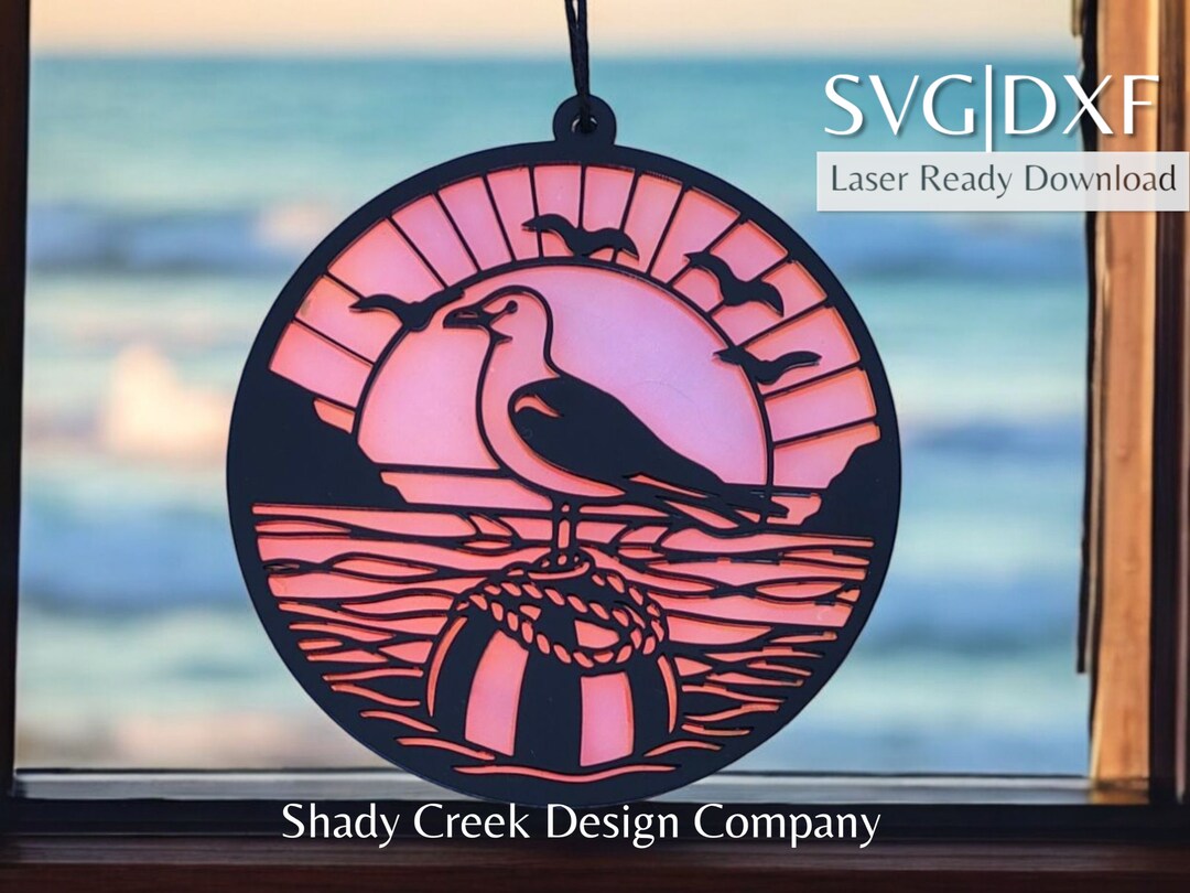Seagull Suncatcher Laser Cut File: Beach Window SVG DXF (digital ...