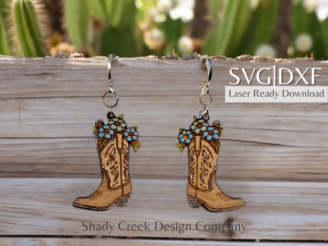Floral Cowboy Boot Earring SVG DXF: Laser Cut File (digital Download ...