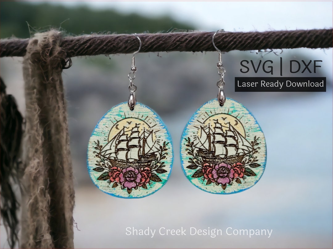 Nautical Ship Dangle Earring Laser Cut File SVG DXF (digital Download ...