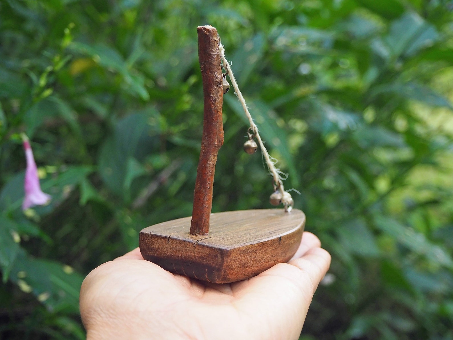 Wooden Fairy Sailboat, Ornamental Miniature Boat With Bells, Tiny ...