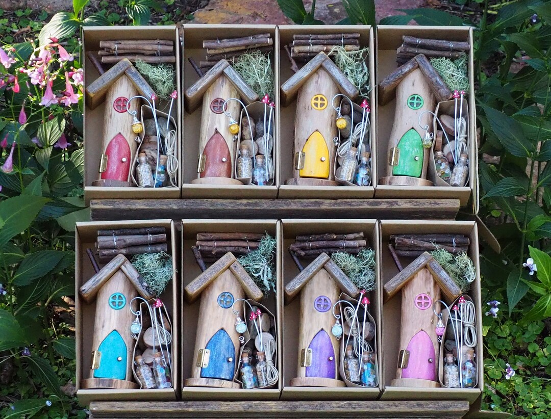 Fairy Garden Kit With Wooden Fairy House, Choice of 8 Colours, Gift Box ...