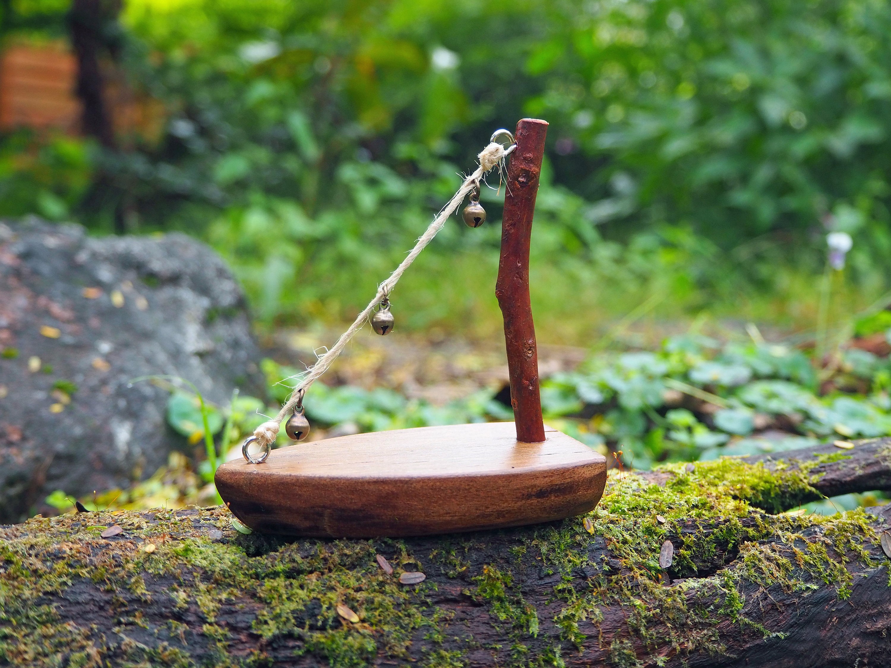 Wooden Fairy Sailboat, Ornamental Miniature Boat With Bells, Tiny ...