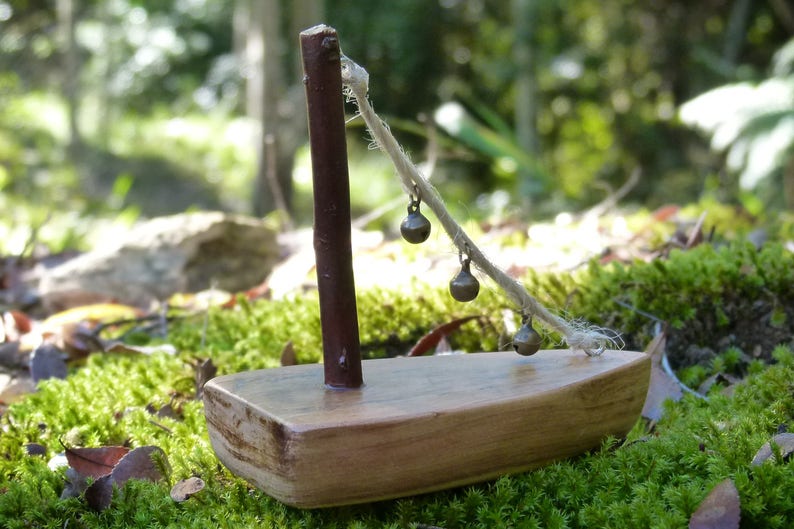 Wooden Fairy Sailboat Ornamental Miniature Boat with Bells | Etsy