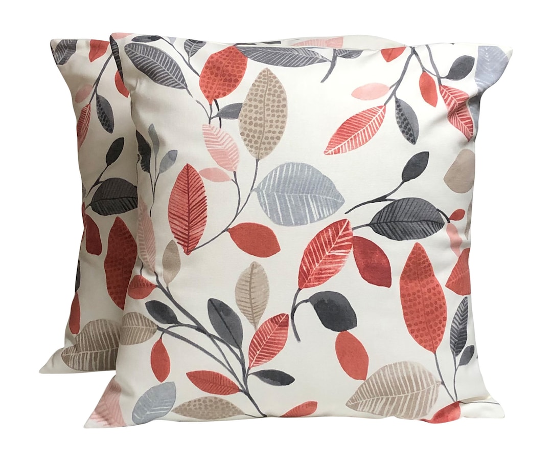 Cranberry Leaf Cushion Covers: Scandi Style Floral Pillows Set of 2 (16 ...