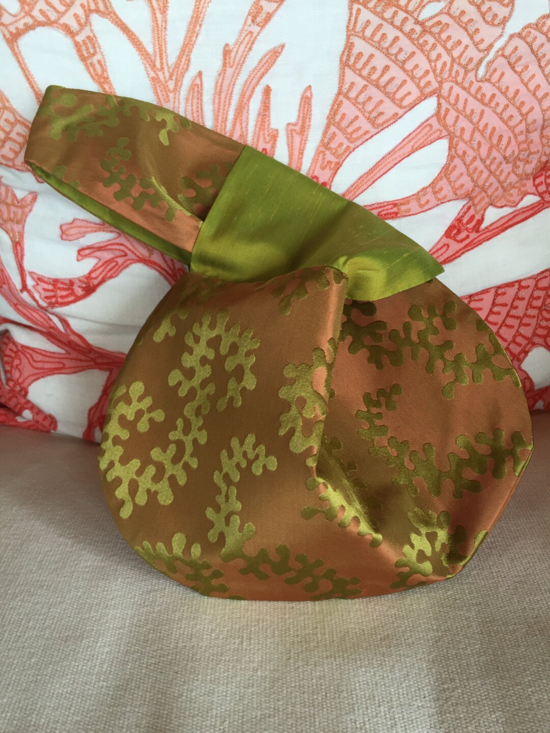 Vintage Jim Thompson Silk Purse Coral Green Brocade Wristlet Bag ...
