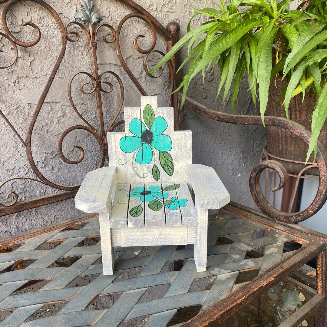 Miniature Adirondack Chair, Wooden Garden Mini Chair Hand Painted With ...