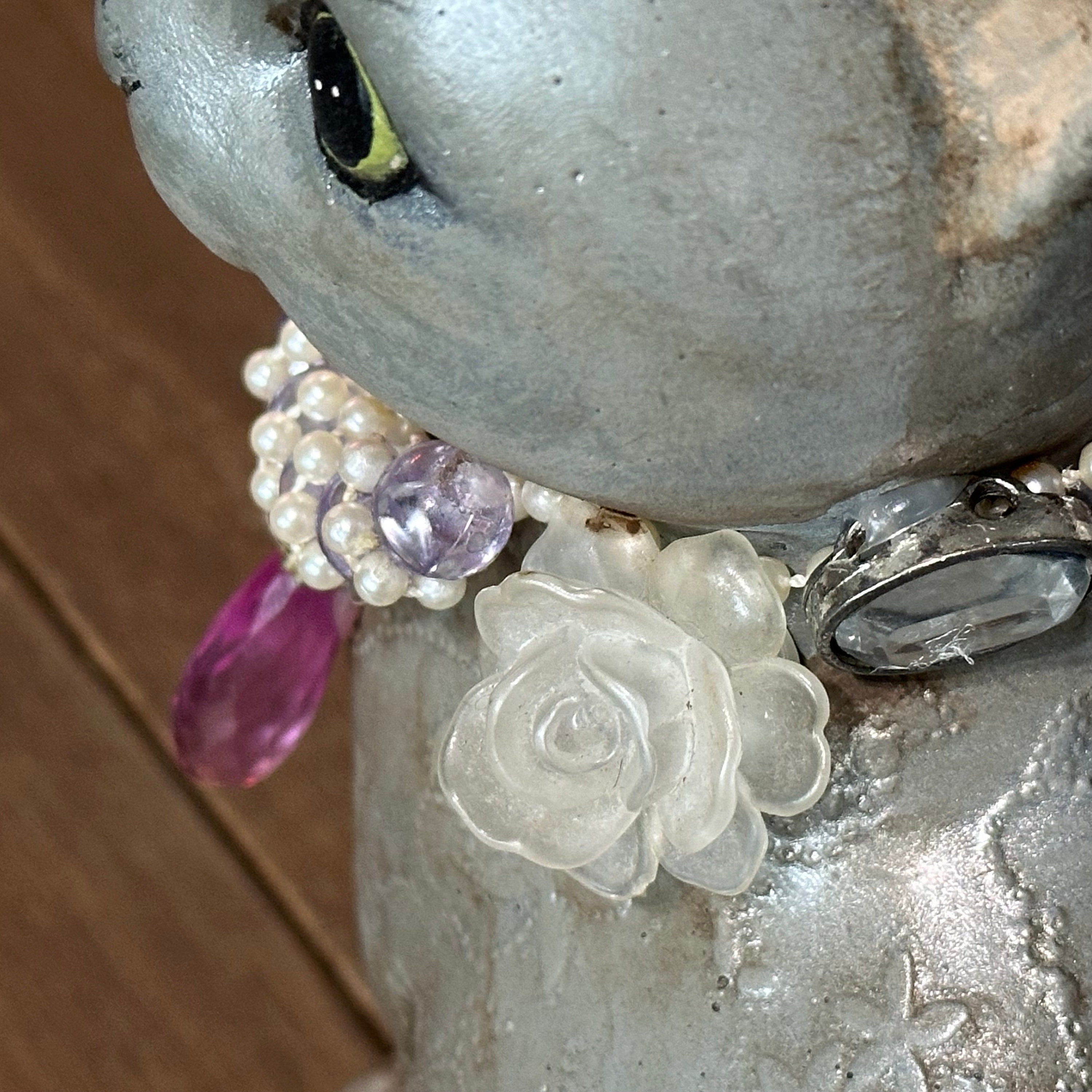 Bejeweled Cat Statue Hand Painted Made of Concrete With Vintage Jewelry ...