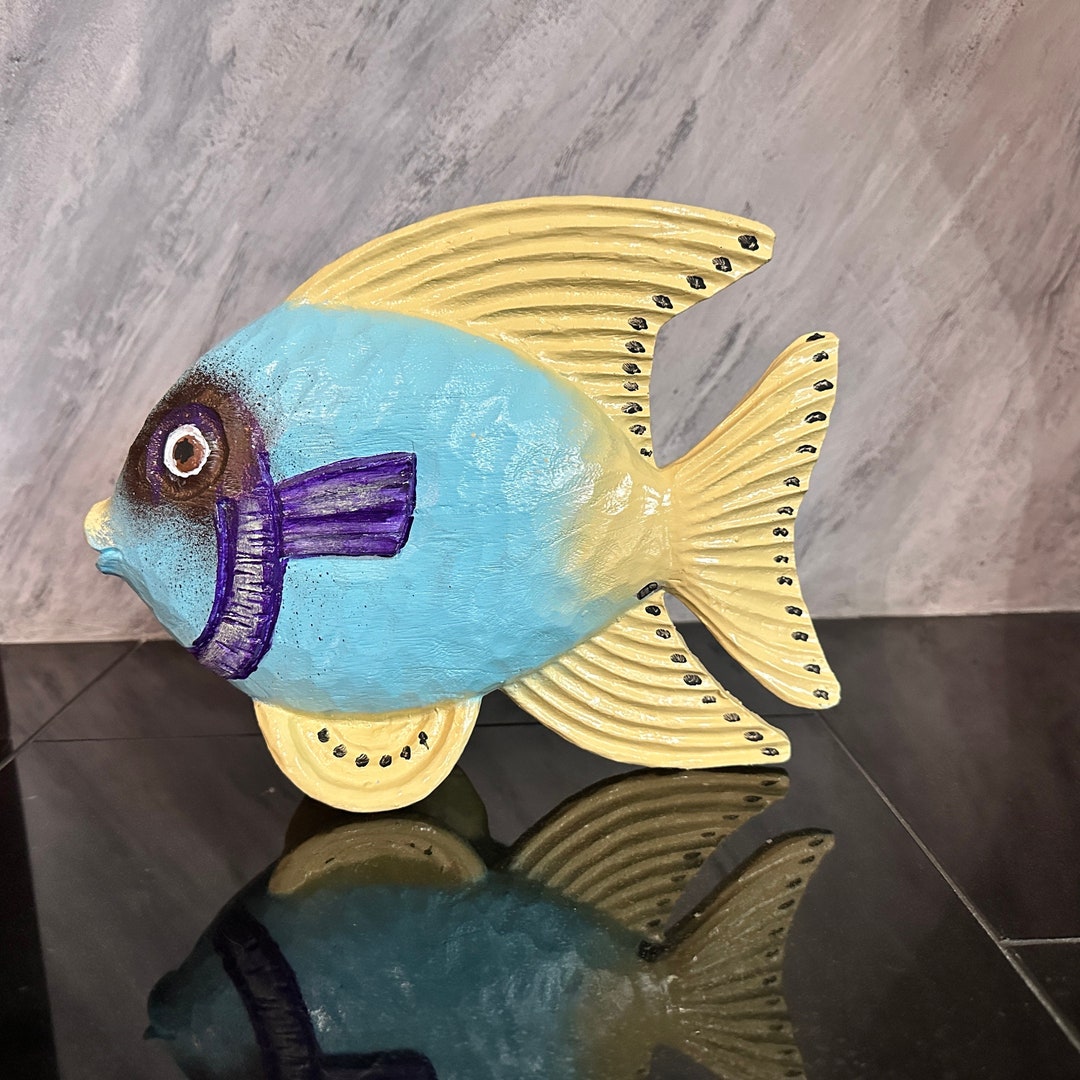 Large Angel Fish Statue, Carved Fish, Coastal Sculpture, Fish Home ...