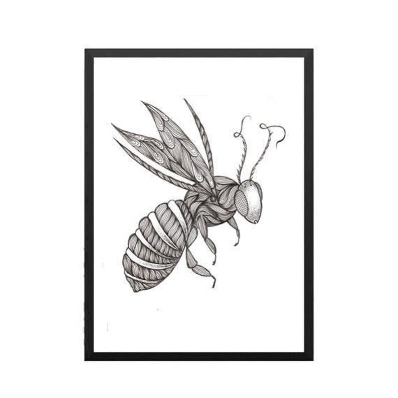 Flying Bee Line Art Black and White Modern Surreal Drawing - Etsy