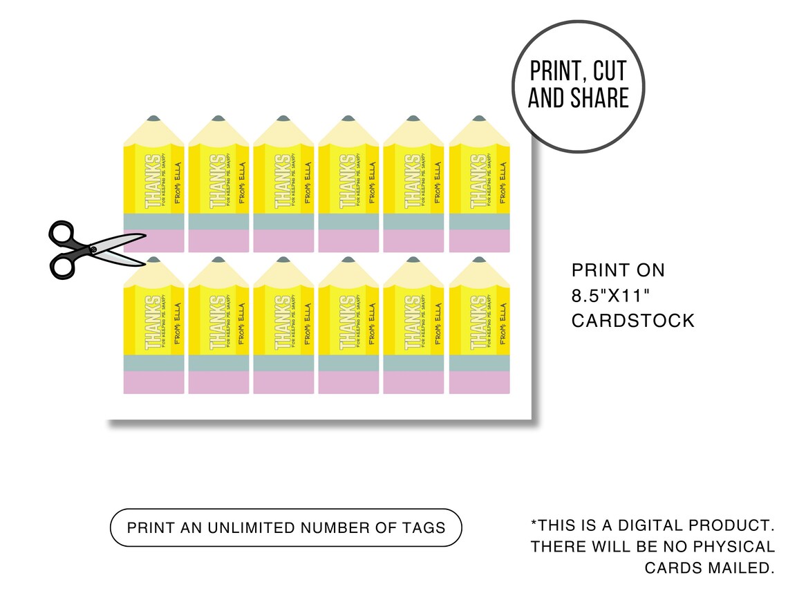 Editable Pencil Teacher Appreciation Week Gift Tag, Pencil Thank You ...