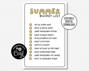 Editable Summer Bucket List, Kids Summer to Do List, Printable Summer ...