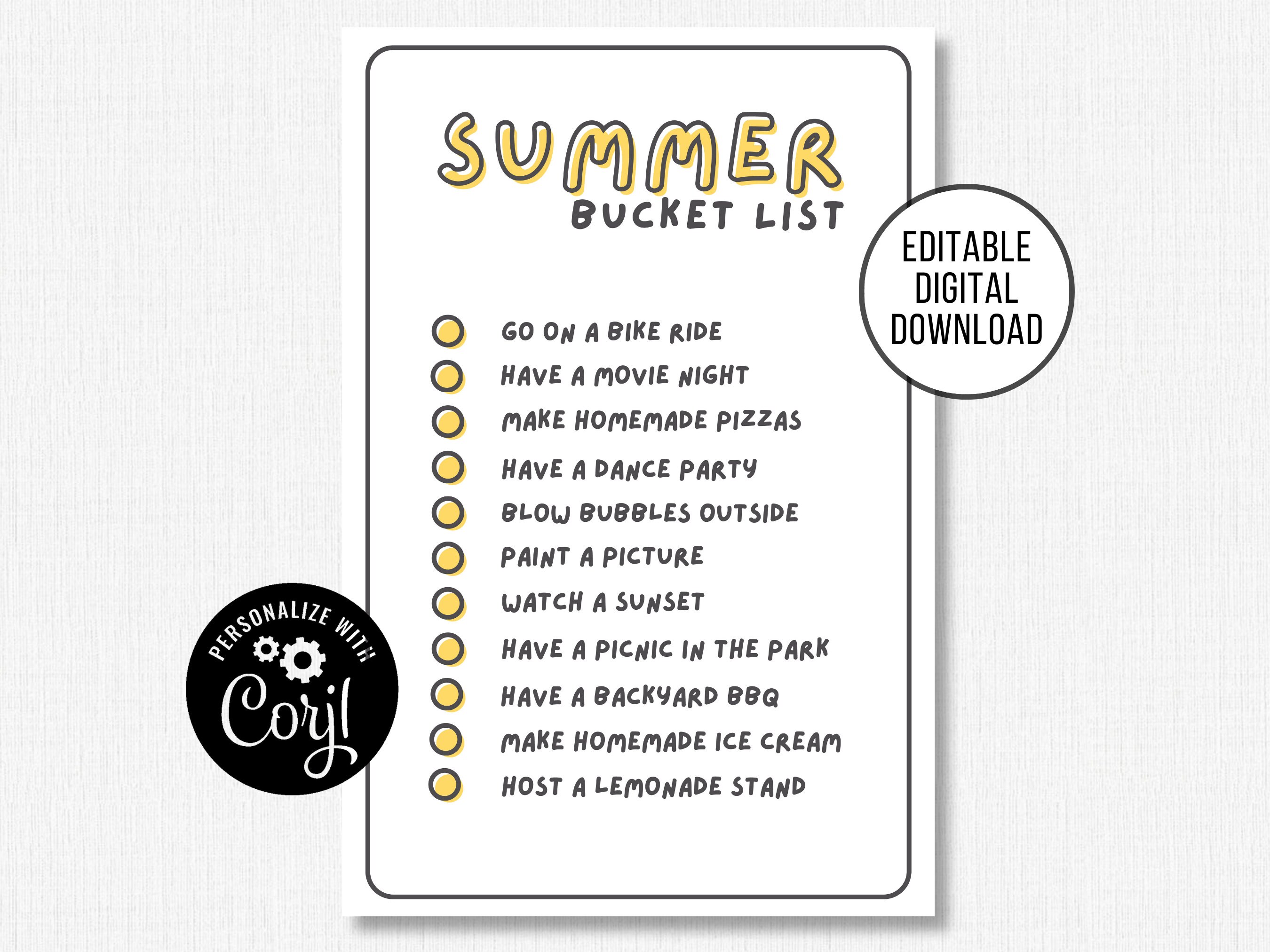 Editable Summer Bucket List, Kids Summer to Do List, Printable Summer ...