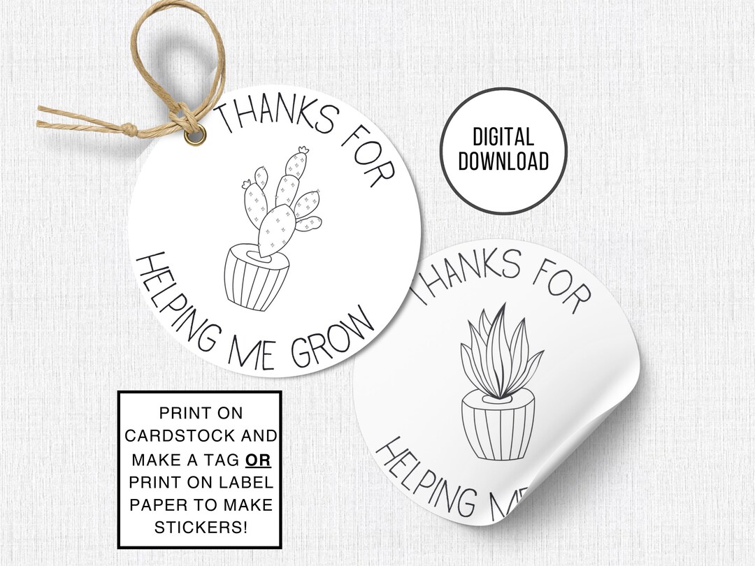 Succulent Gift Tag Printable for Teacher Appreciation Week, Thank You ...