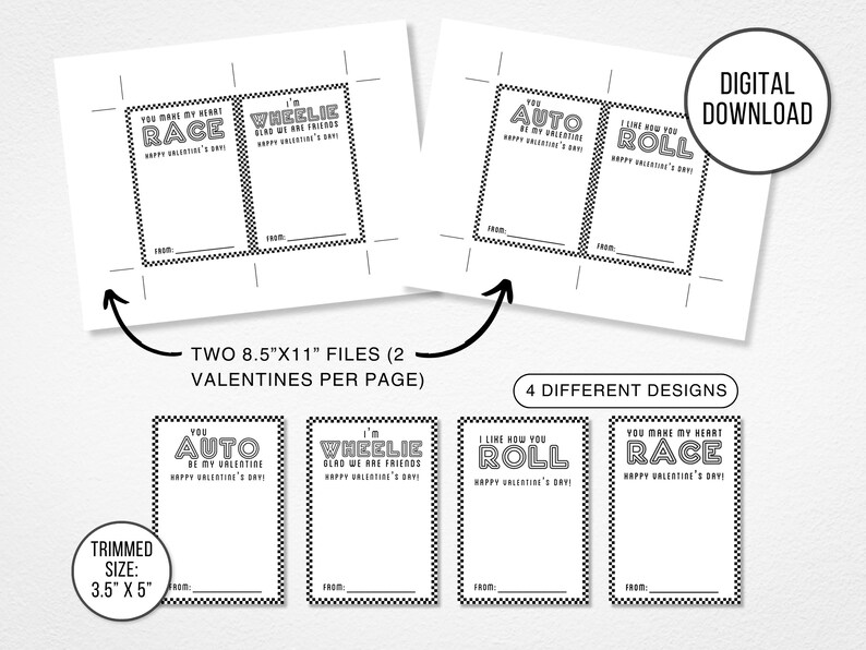 Printable Race Car Valentines Day Cards, Classroom Valentine’s Day ...