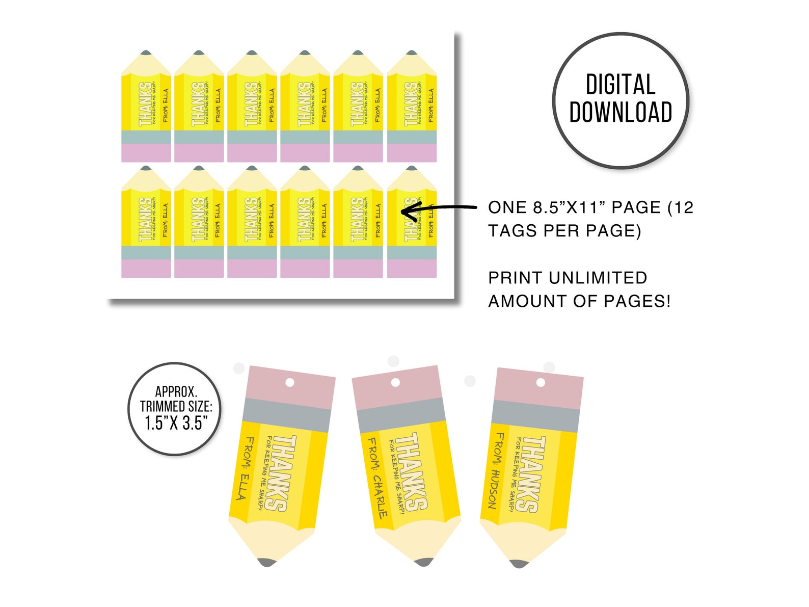 Editable Pencil Teacher Appreciation Week Gift Tag, Pencil Thank You ...