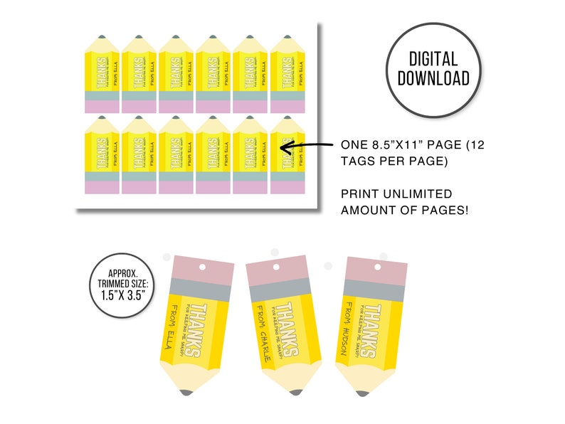 Editable Pencil Teacher Appreciation Week Gift Tag, Pencil Thank You ...