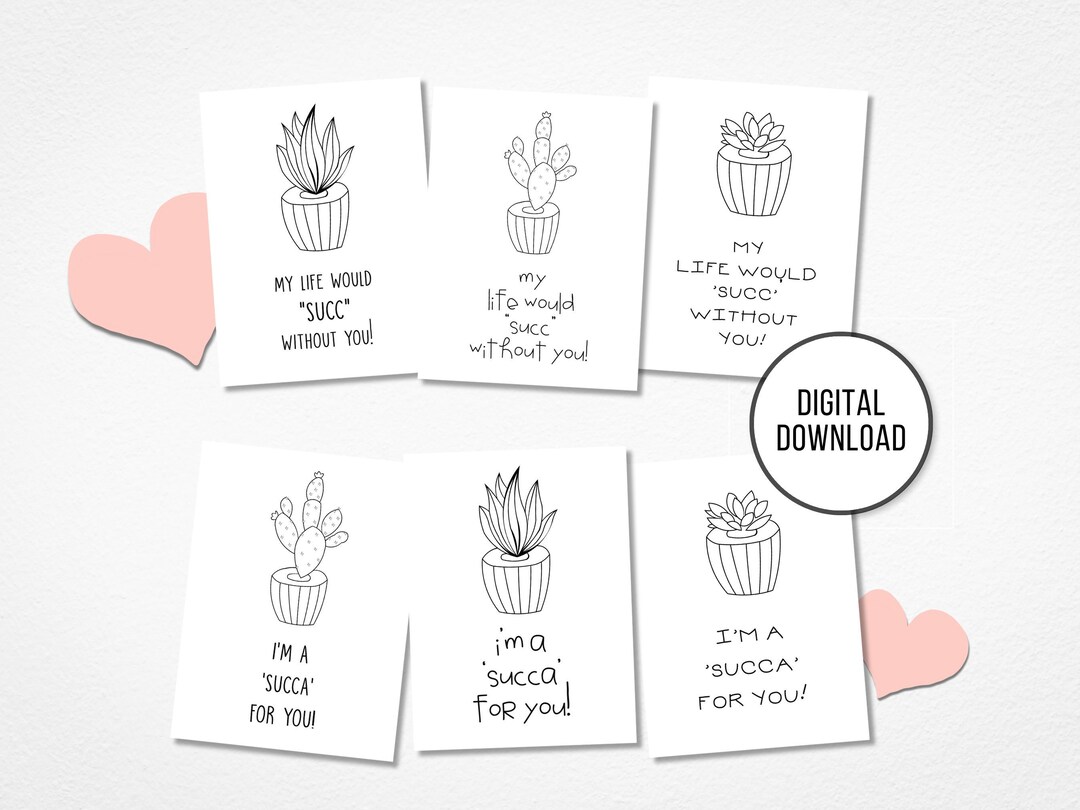 Succulent Valentine Cards, Kids Succulent Valentine, Instant Digital ...