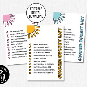 Editable Summer Bucket List Printable for Kids, Fun Summer Break ...