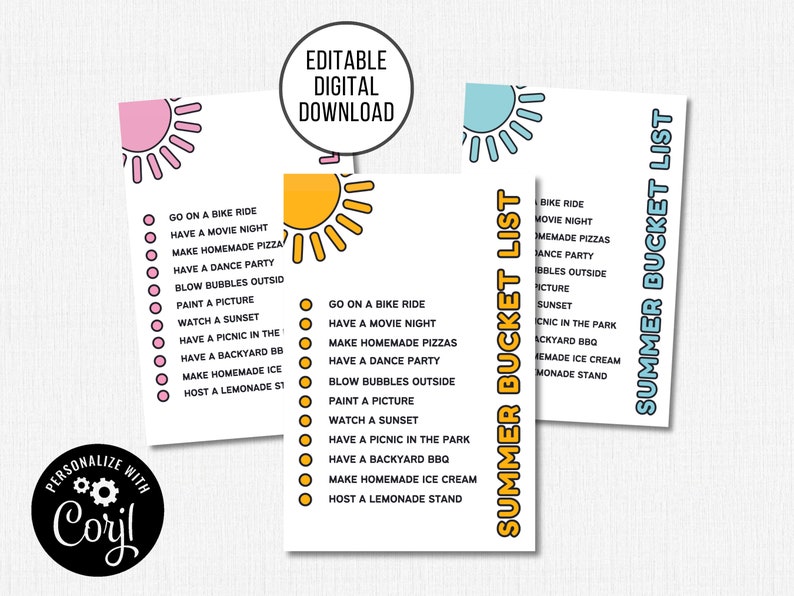 Editable Summer Bucket List Printable for Kids, Fun Summer Break ...