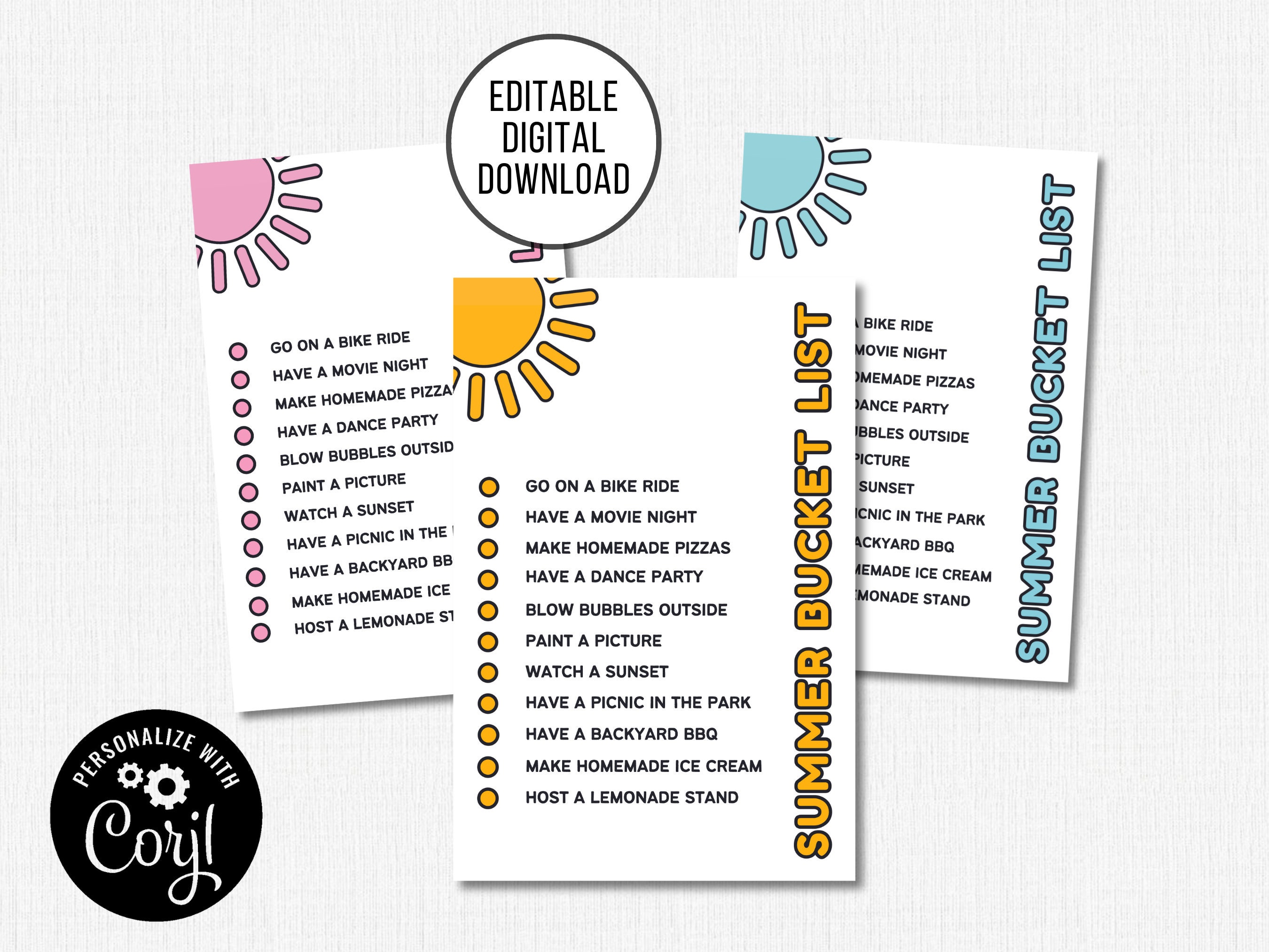 Editable Summer Bucket List Printable for Kids, Fun Summer Break ...