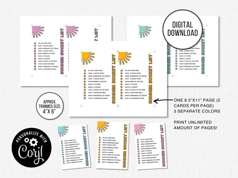 Editable Summer Bucket List Printable for Kids, Fun Summer Break ...