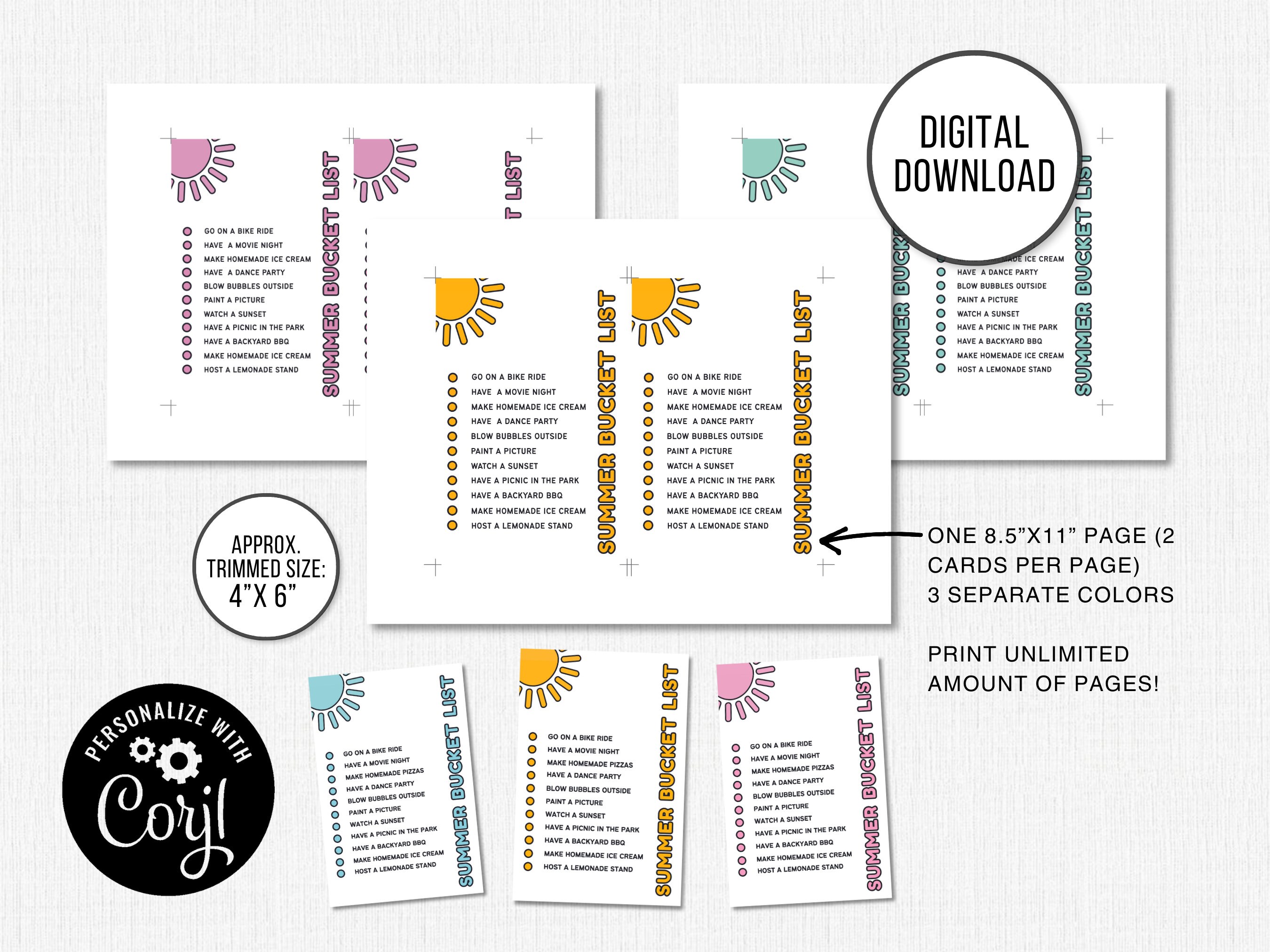 Editable Summer Bucket List Printable for Kids, Fun Summer Break ...