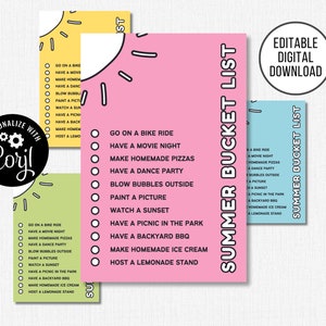 Editable Summer Bucket List, Kids Summer to Do List, Printable Summer ...