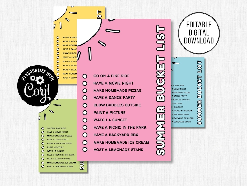 Editable Summer Bucket List, Kids Summer to Do List, Printable Summer ...