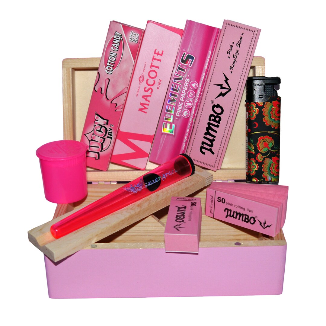 Pink Rolling Storage Box Gift Set Kingsize Papers Filter Tips Pre ...