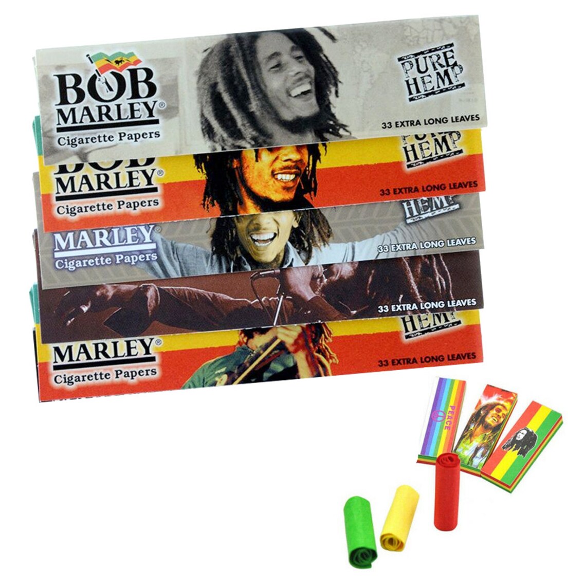Bob Marley Hemp King Size Rolling Paper Skins Rasta Tri Colour Filter ...