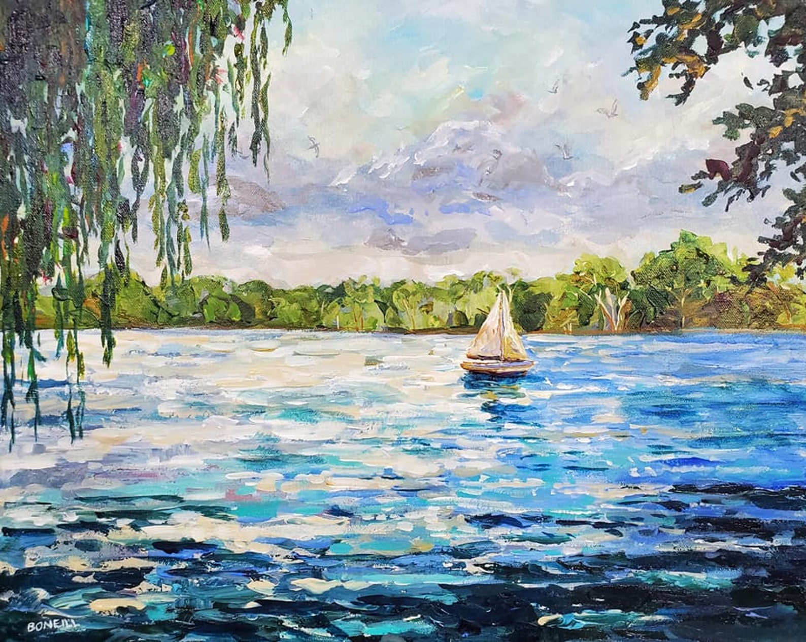 Willow and Lake, Reeds Lake, East Grand Rapids, Michigan, Lake Painting ...