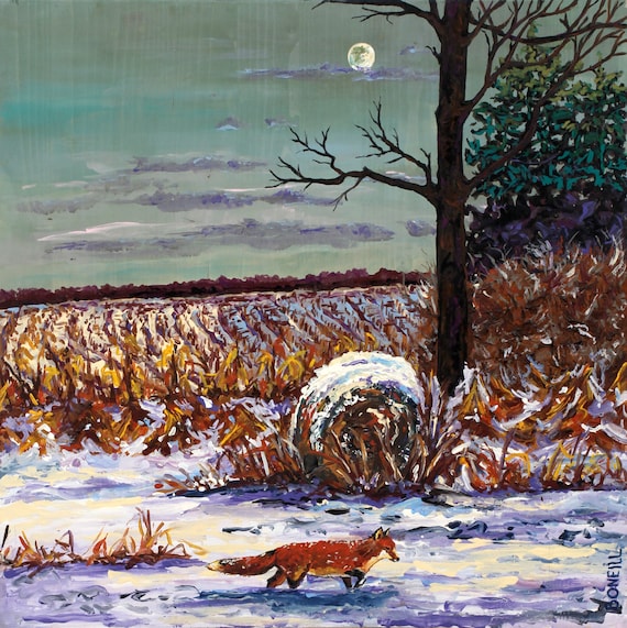 Michigan Woodland Winter Fox Farm Landscape Moon Nature - Etsy