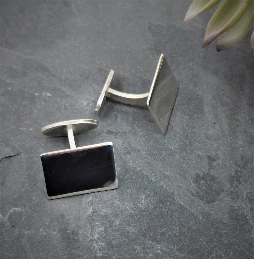 Solid Sterling Silver Rectangular Cufflinks Wedding Groom - Etsy