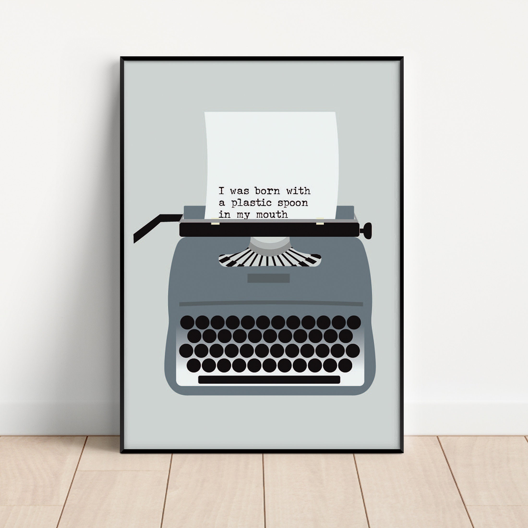 Personalised Grey Typewriter Print Unframed Illustration Retro A4 to A0 ...