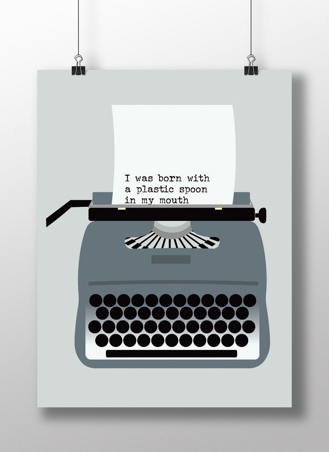 Personalised Grey Typewriter Print - Unframed - Illustration - Retro ...