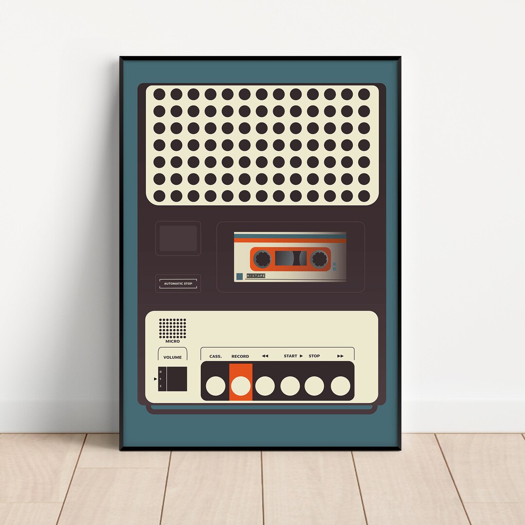Blue Cassette Recorder Unframed Print - Retro - A5 to A0 Sizes - Etsy