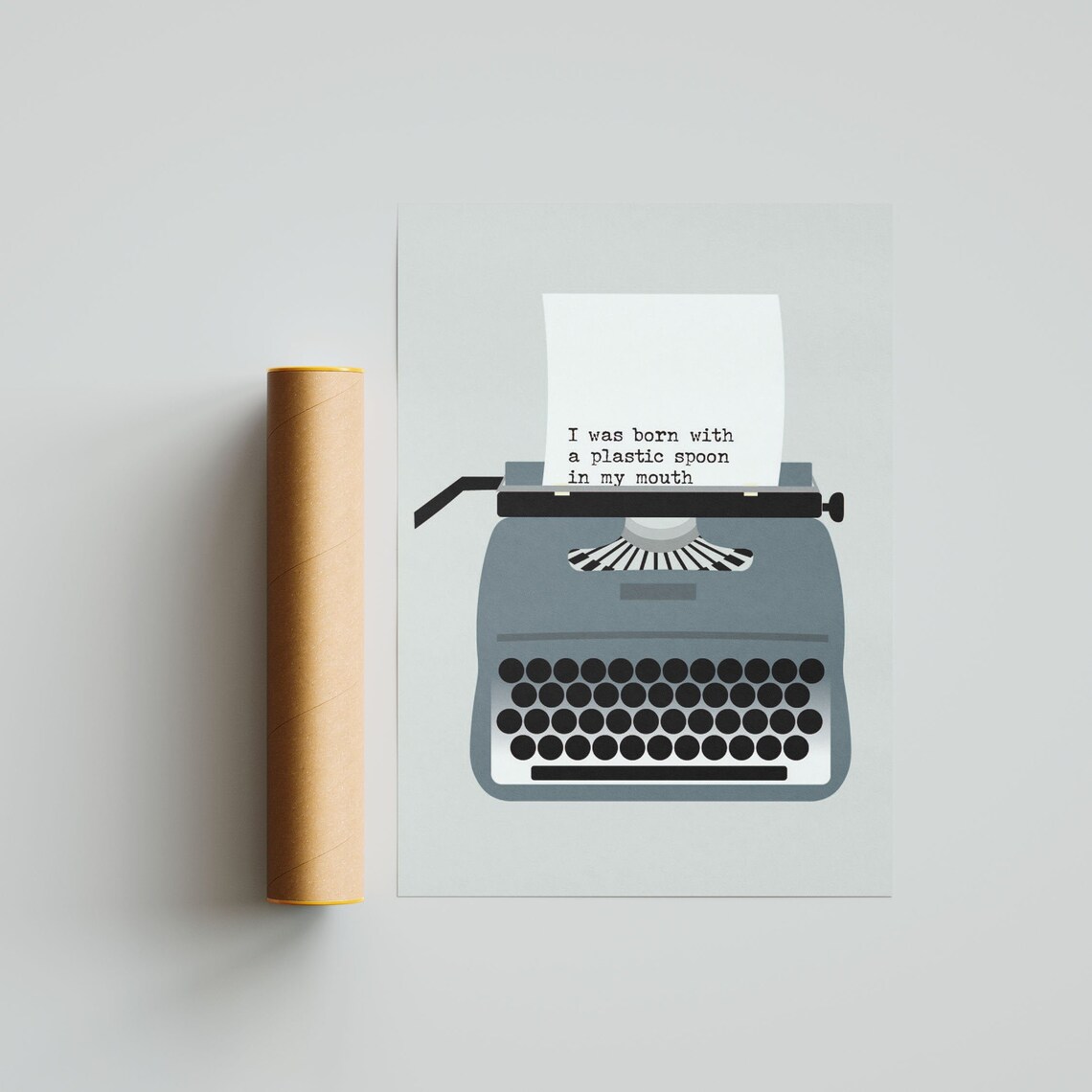 Personalised Grey Typewriter Print - Unframed - Illustration - Retro ...