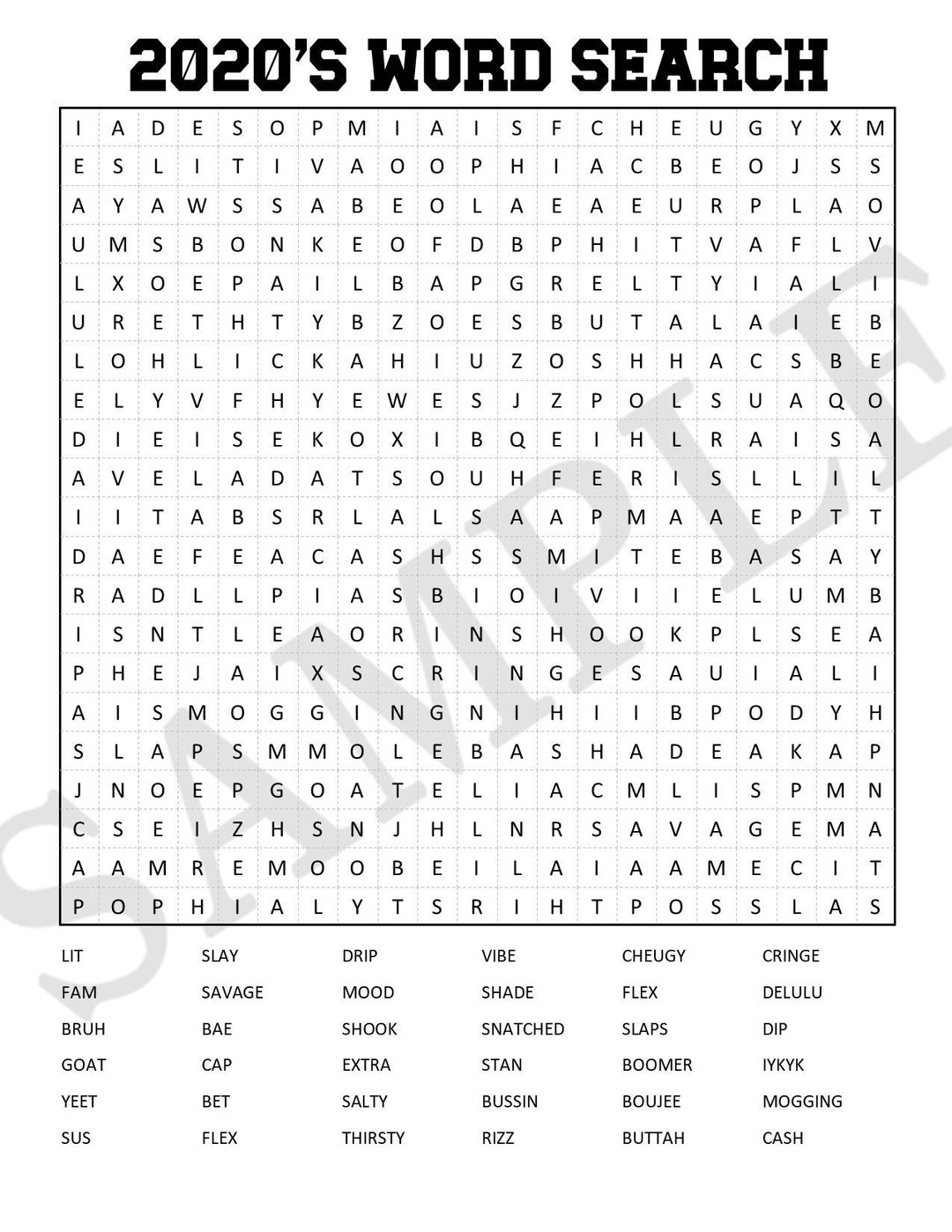 2020's Word Search- Slang - Etsy
