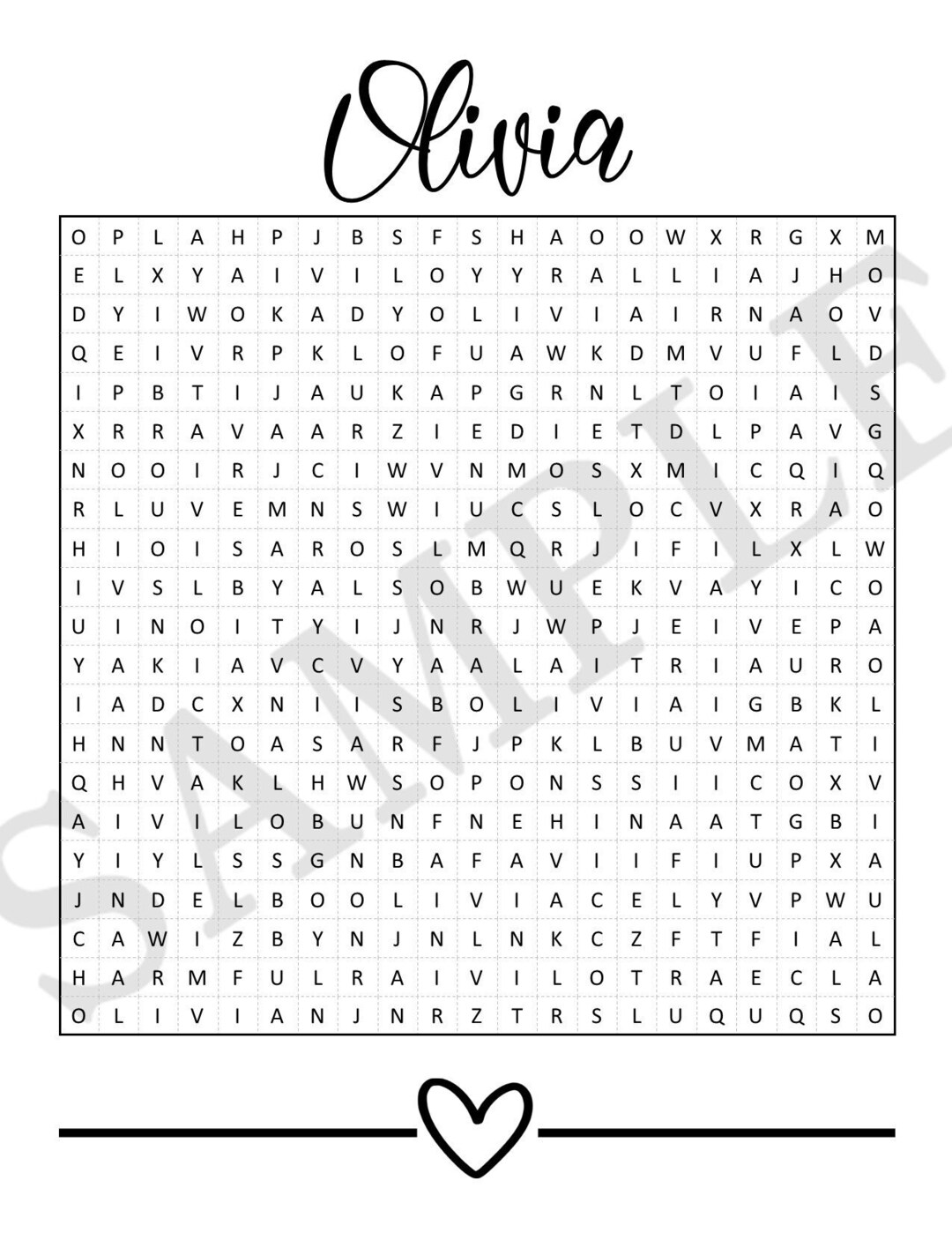 Name Word Search- Olivia - Etsy