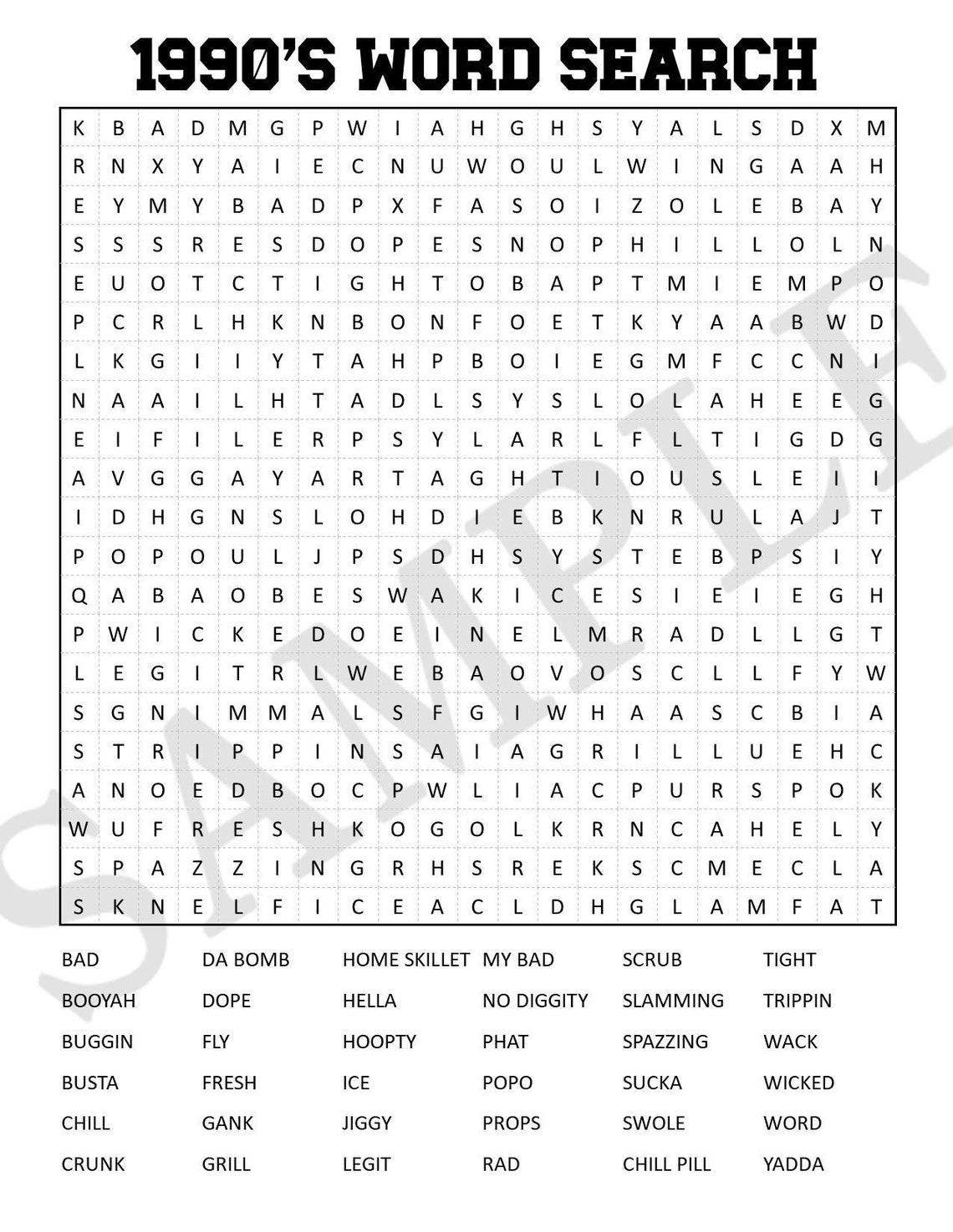 1990's Word Search- Slang - Etsy