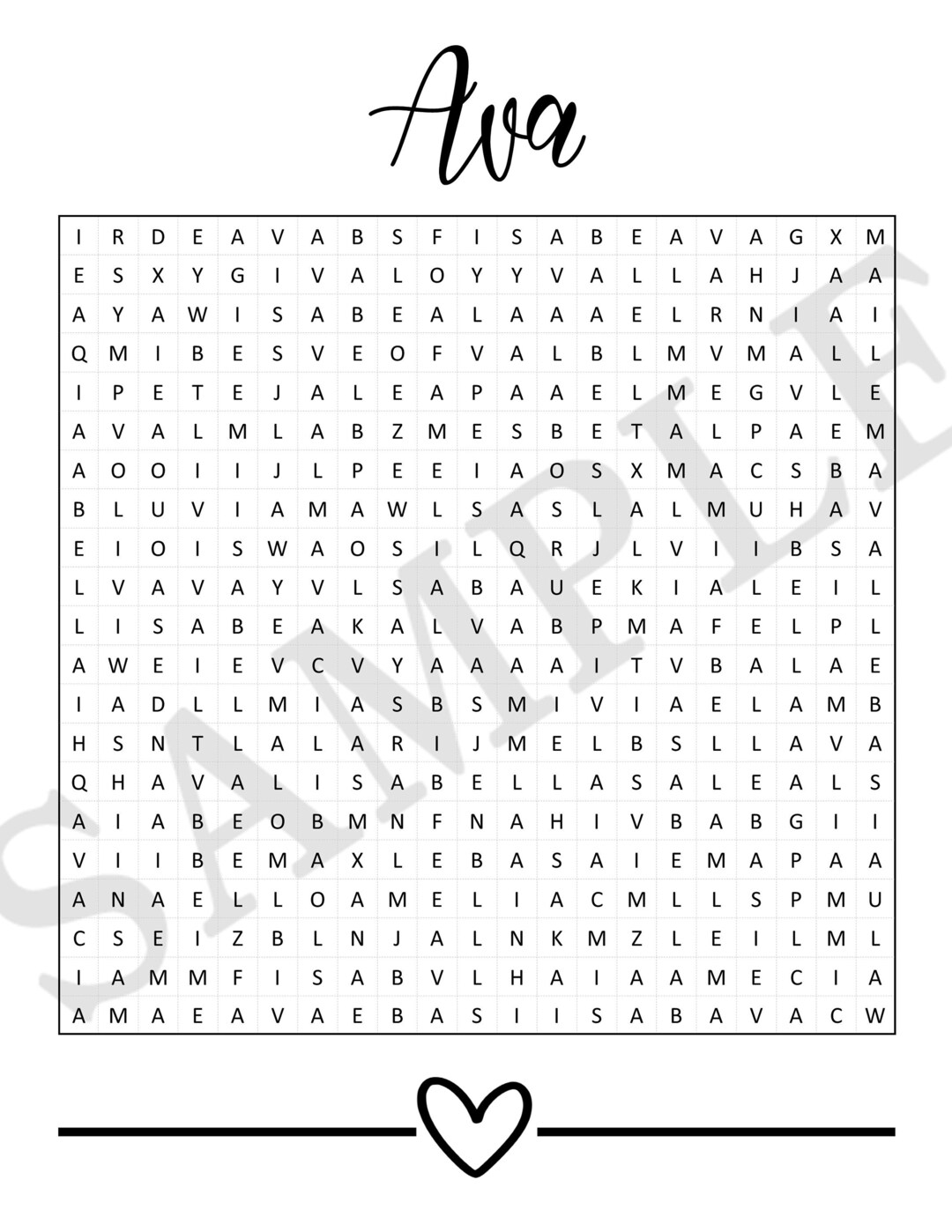 Name Word Search- Ava - Etsy