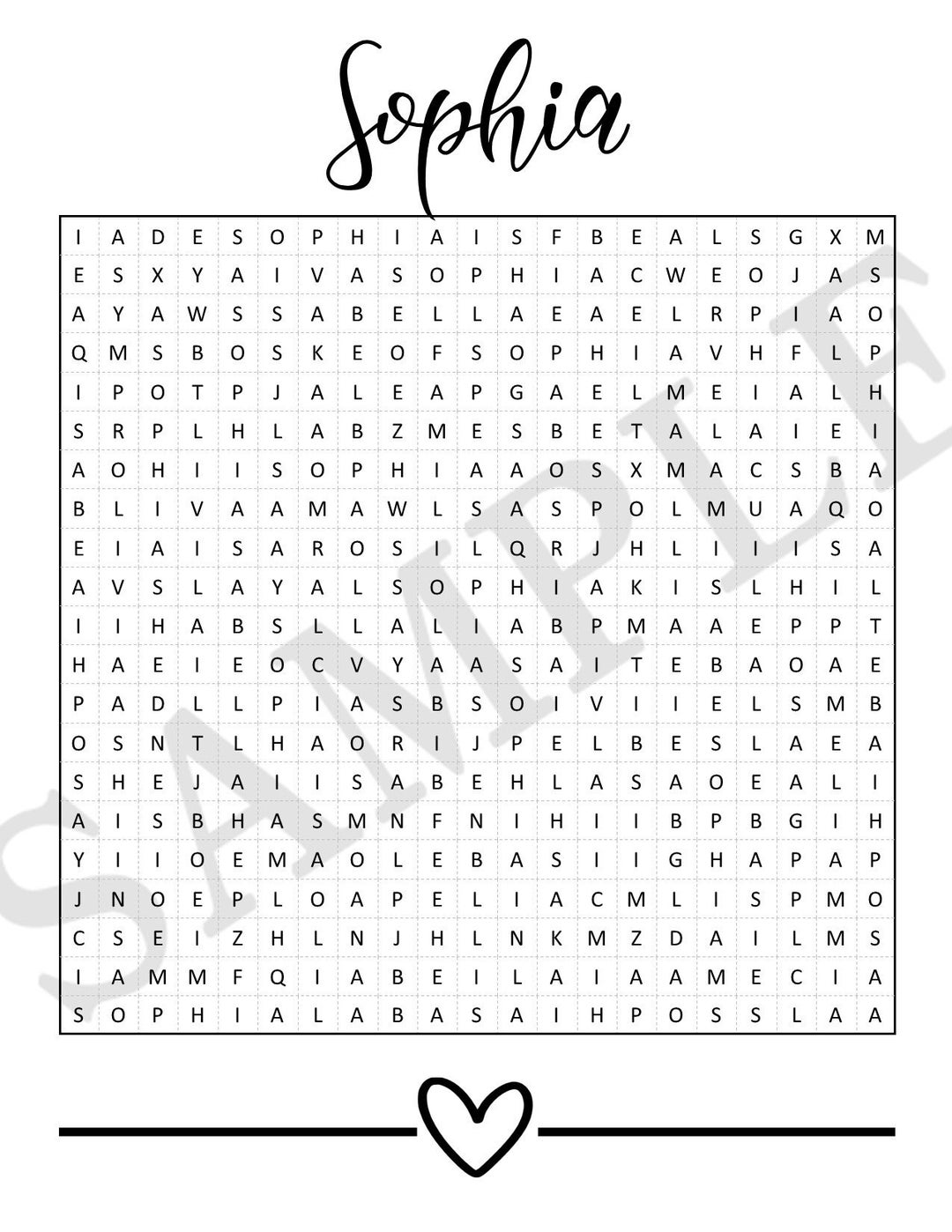 Name Word Search- Sophia - Etsy