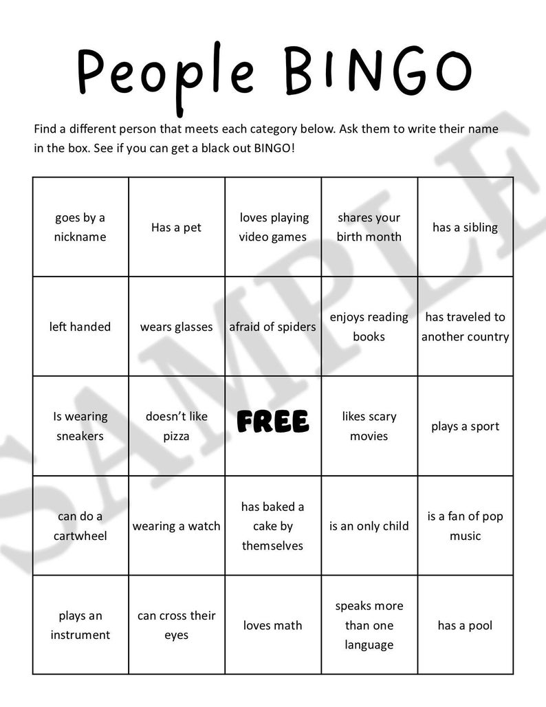 Middle School People Bingo Sheet - Etsy