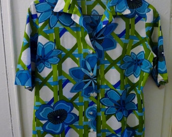 VTG 70's Pykettes Women's Graphic Print Retro Long Sleeve Disco Shirt ...