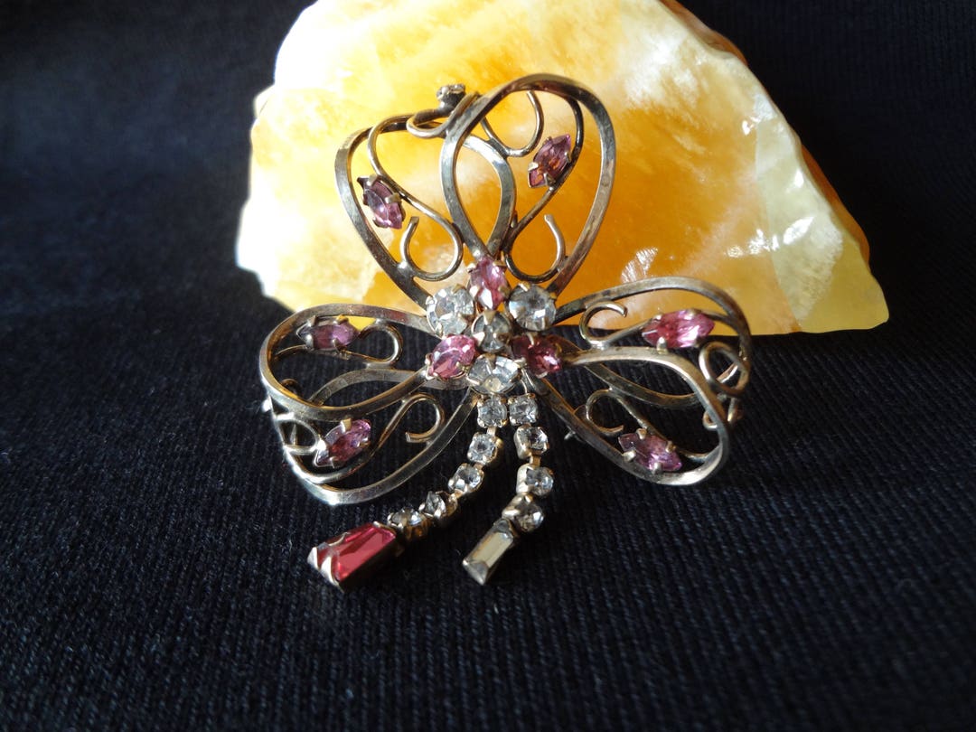 40's Bow Phyllis Brooch Pin 12 KG Filled With Clear Rhinestones and ...
