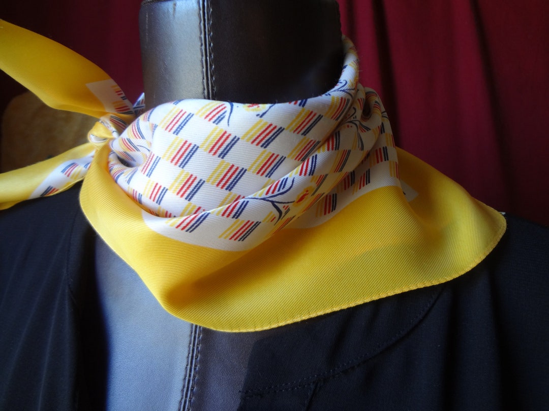Vintage Yellow Silk Scarf, Floral Print, Colorful Neck Scarf - Etsy