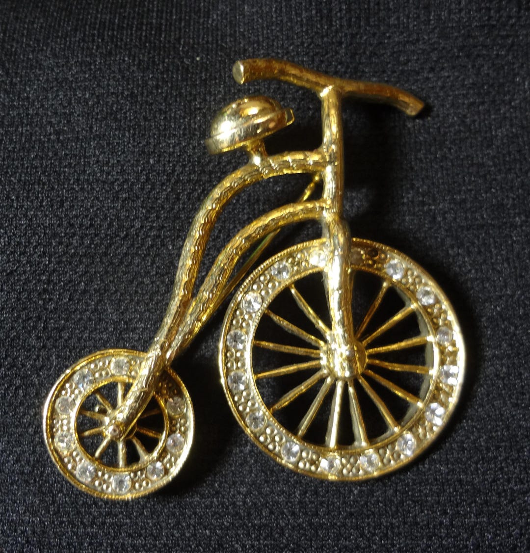 Rhinestone Bike Brooch Pin Vintage Gold Plated - Etsy