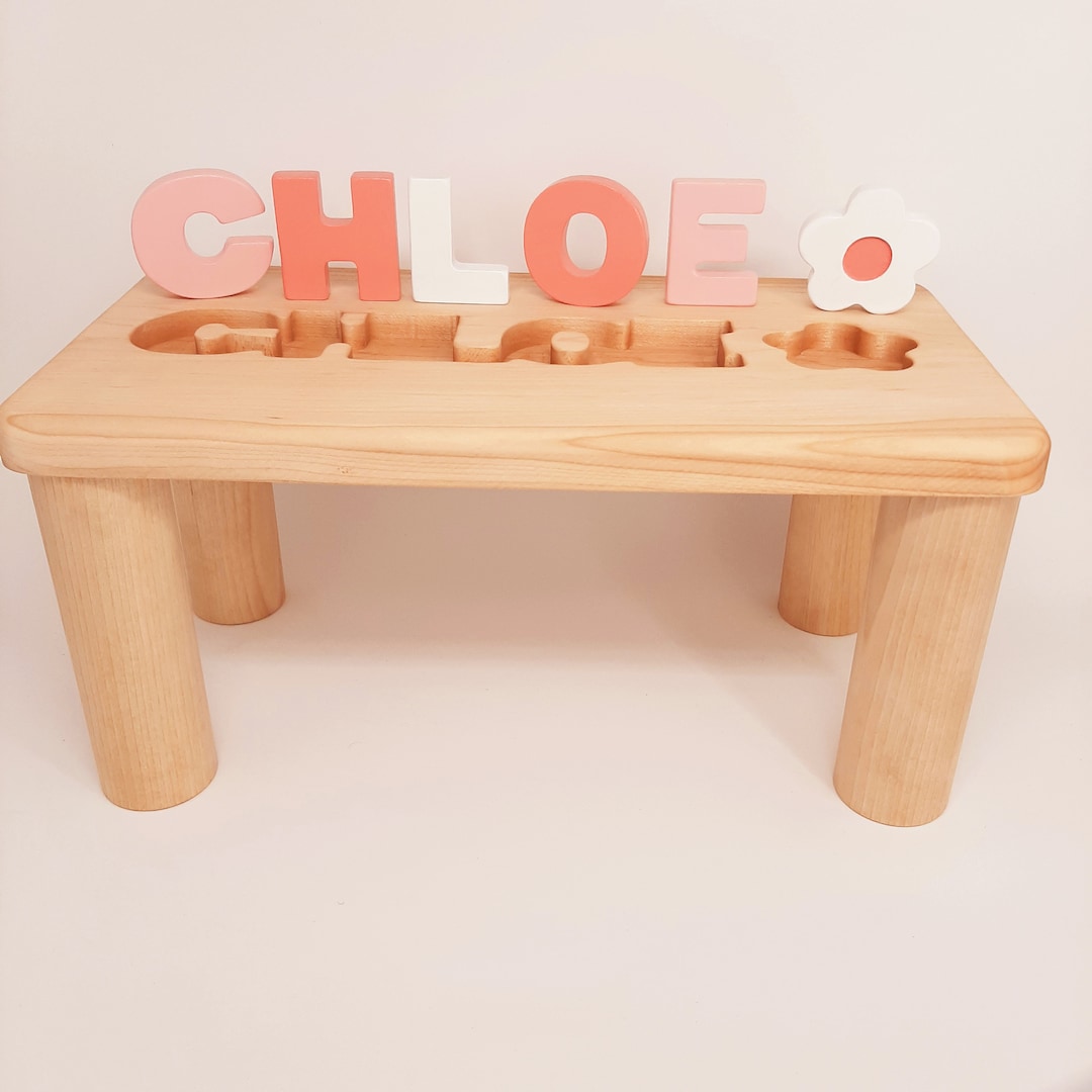 Girls Puzzle Name Bench, Wood Kids Bench Name, Maple Name Puzzle Bench ...